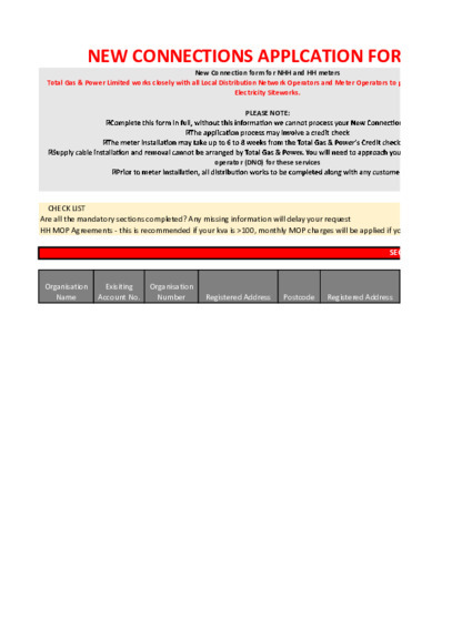 Power New Connections Application Form