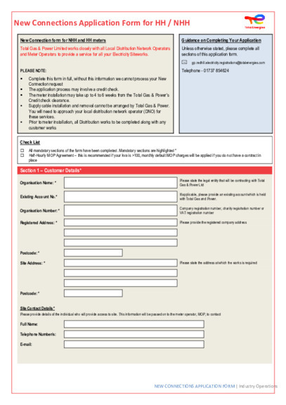 Power New Connections Application Form